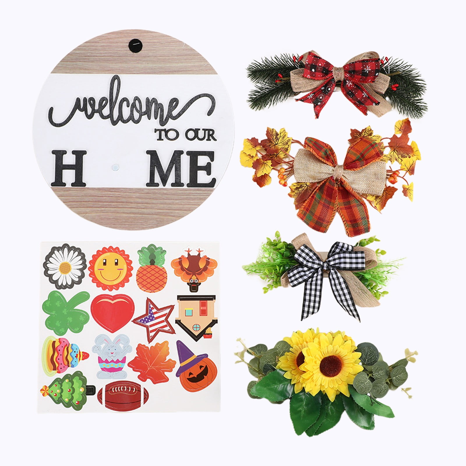 Interchangeable Welcome Sign 12In Round, Rustic Wood Front Door Decor ...