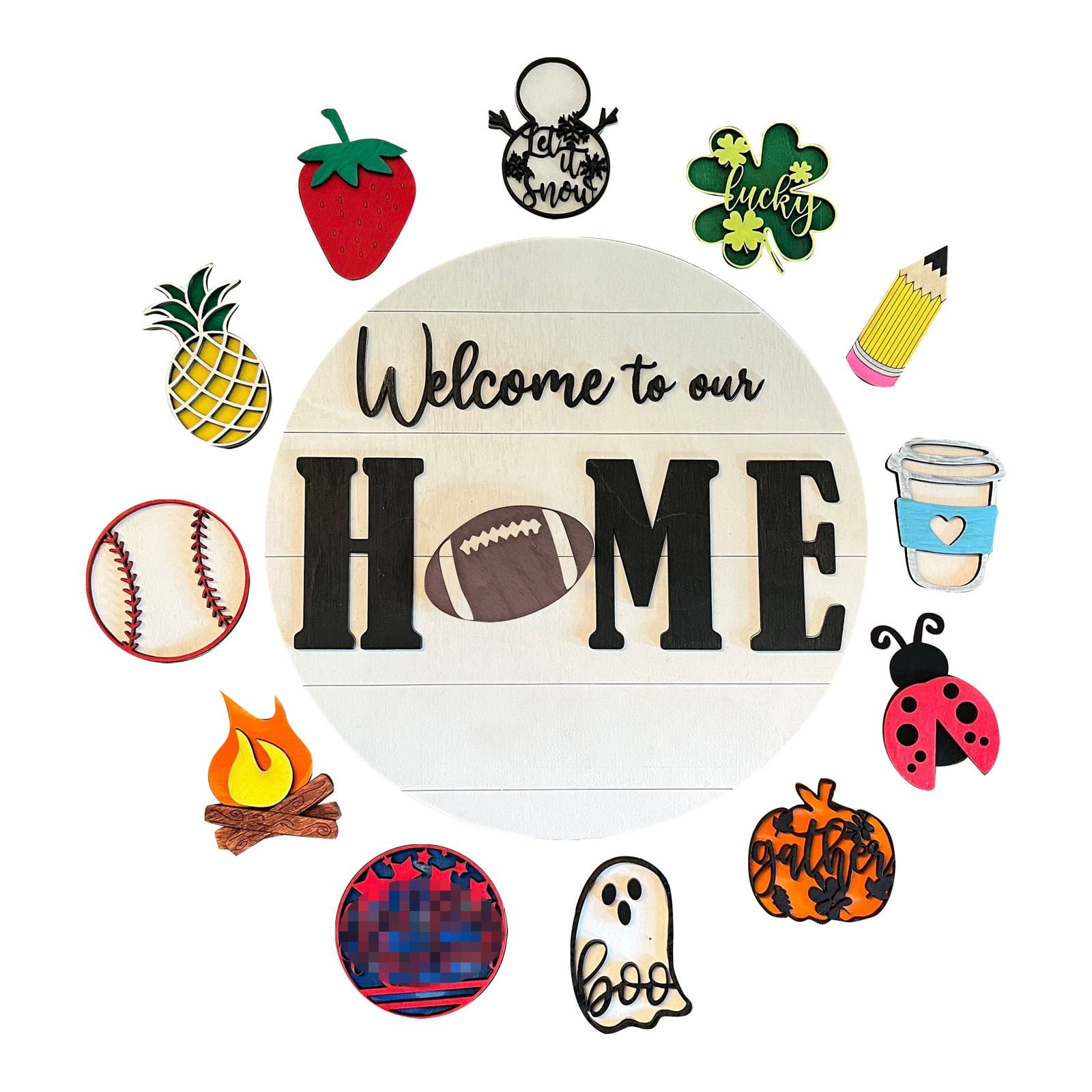 Interchangeable Welcome Sign for Front Door with 12 Seasonal Changeable ...