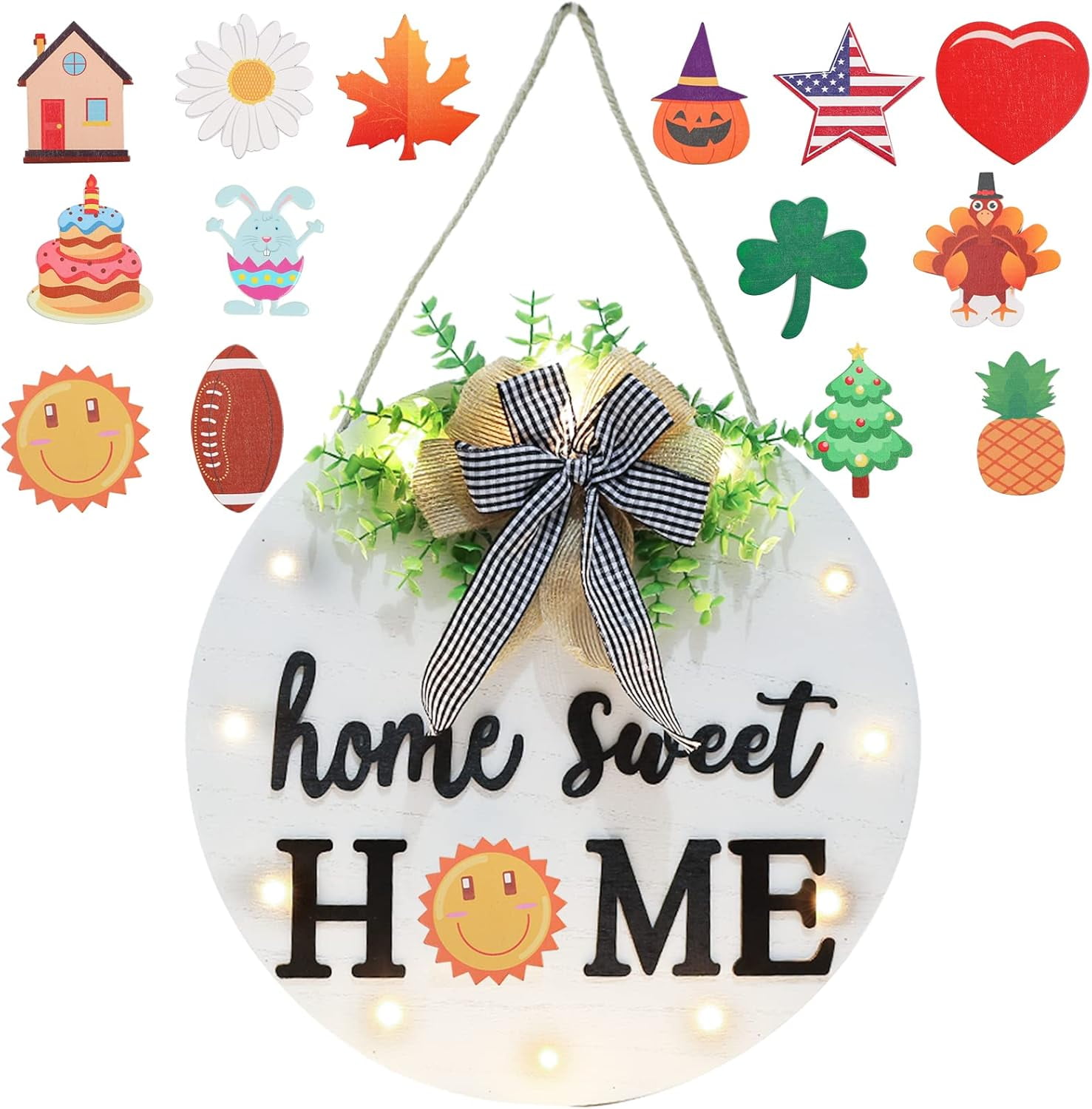 Interchangeable Welcome Sign for Front Door with 14 Changeable Icons ...