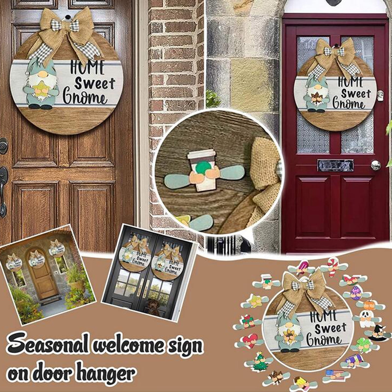 Interchangeable Welcome Sign for Front Door Decorations Seasonal Wooden ...