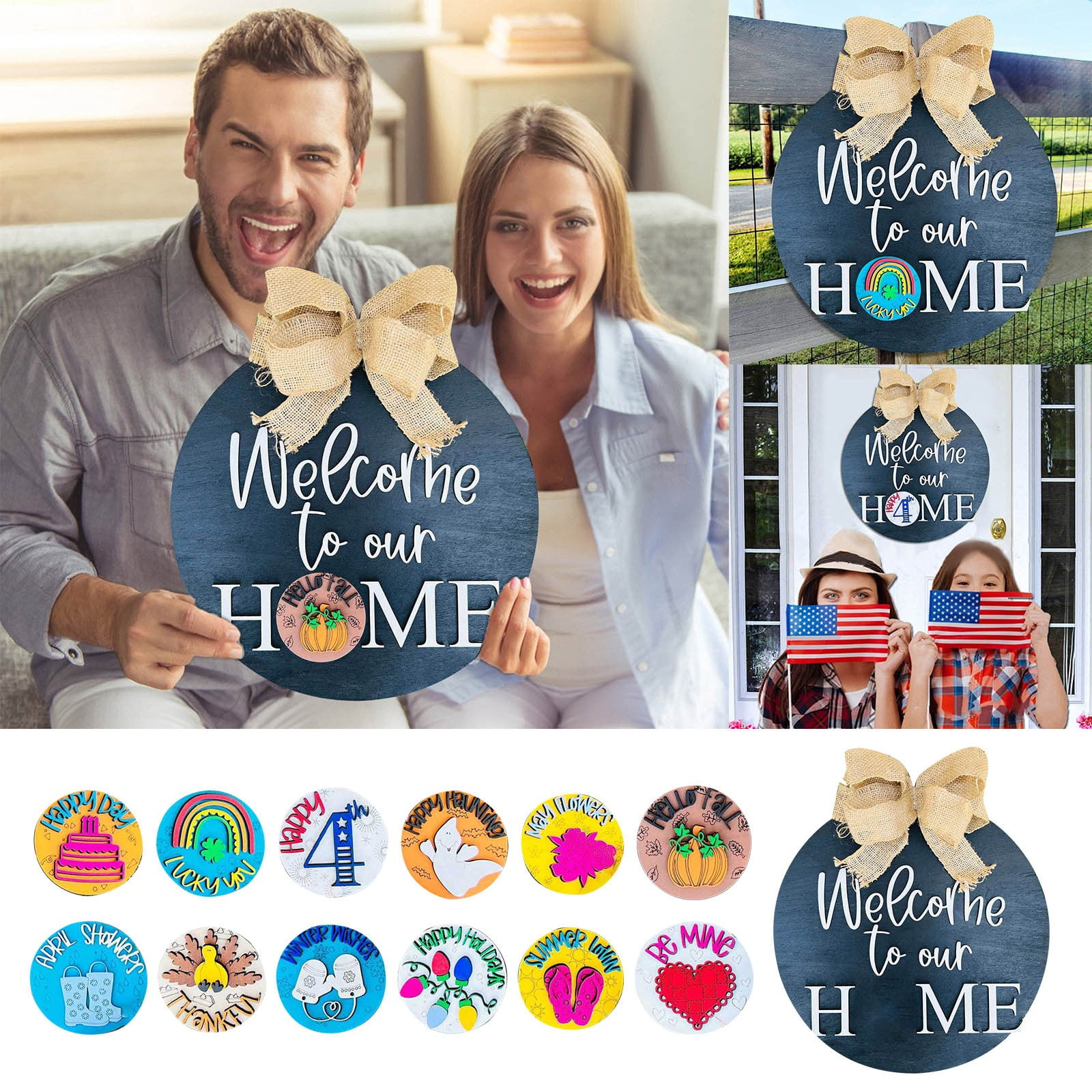 Interchangeable Welcome Sign for Front Door, Hello Summer Wreath Sign ...