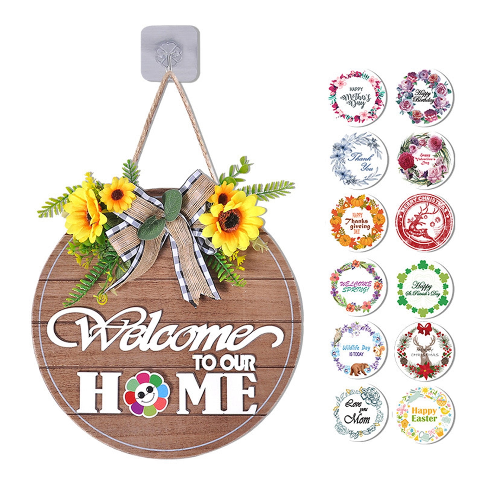 Interchangeable Wooden Sign Wreath with 12 Holiday Piece Front Door ...