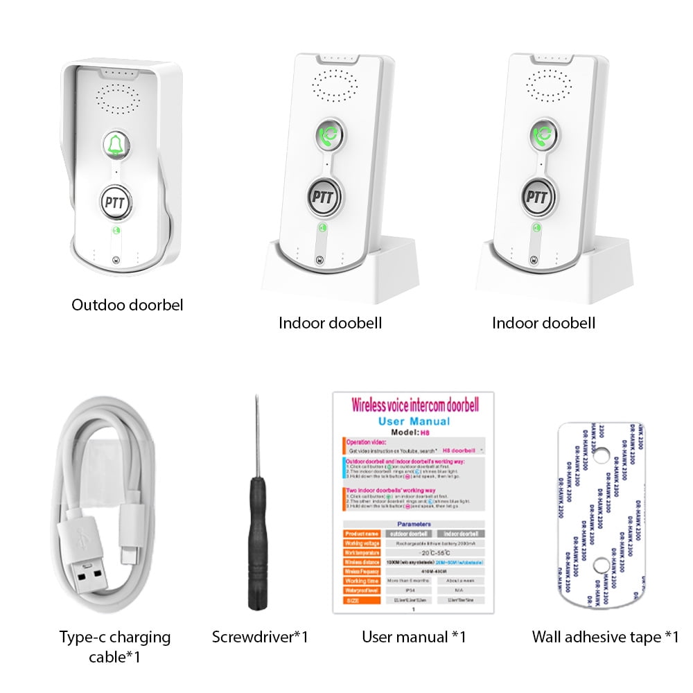 Intercom Doorbell,Intercom 1000m/3280ft Chime 3 Waterproof Doorbell ...