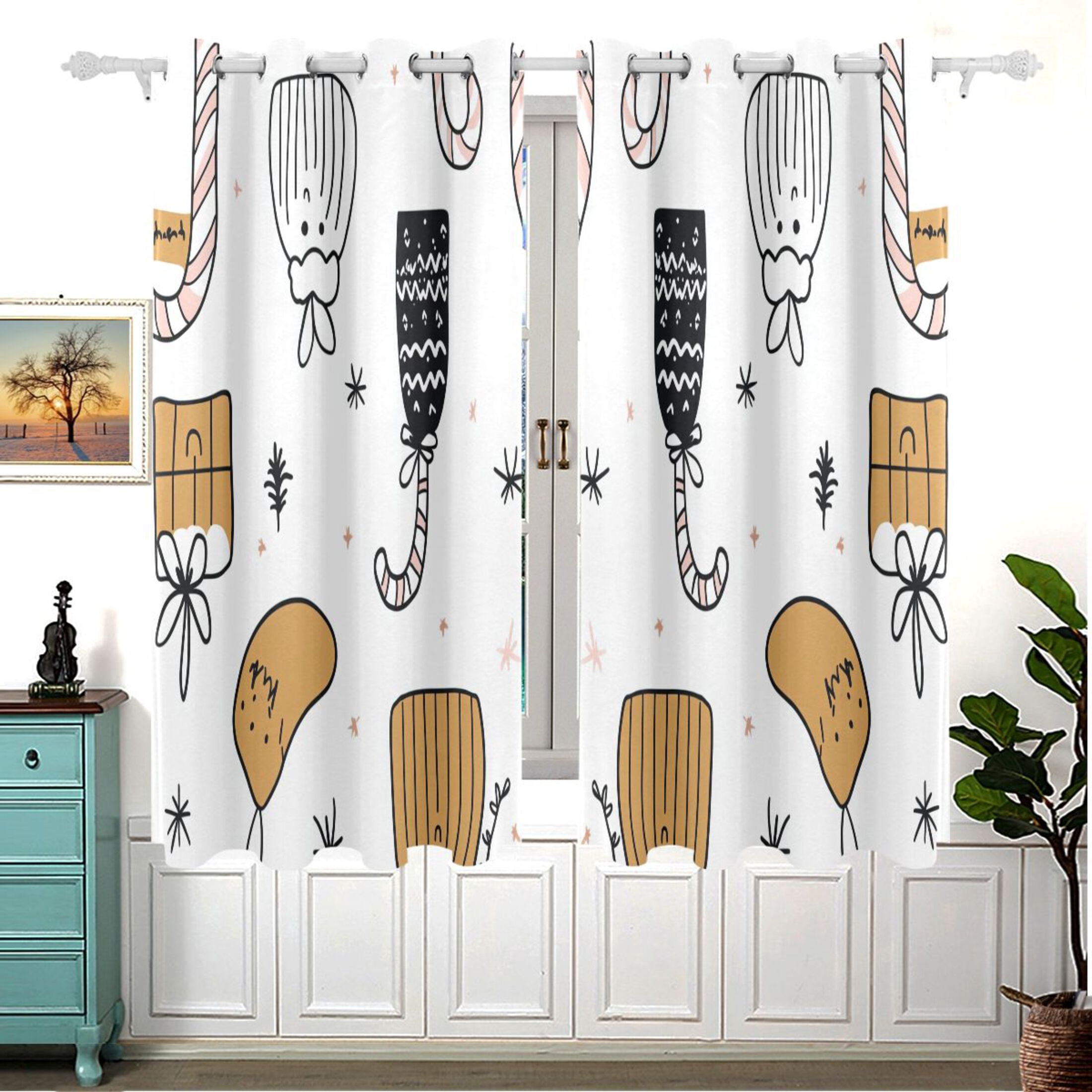 Interesting Festive Doodles 63x55in Window Curtain Panels 63x55in 2 ...