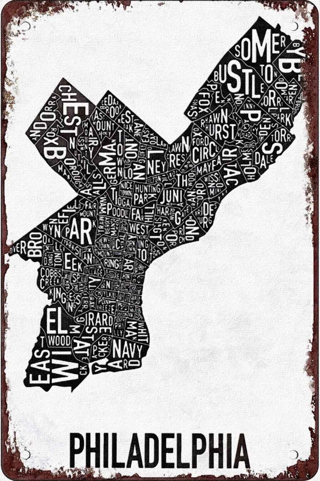 Interesting Metal Aluminium Sign Philadelphia Neighborhood Map Wall ...