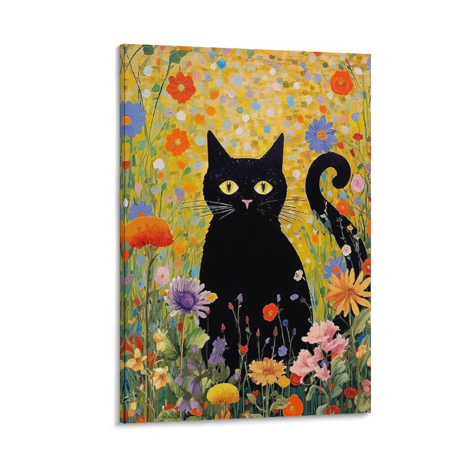 Interesting Wall Art Monet Colorful Floral Garden with Black Cat Canvas ...