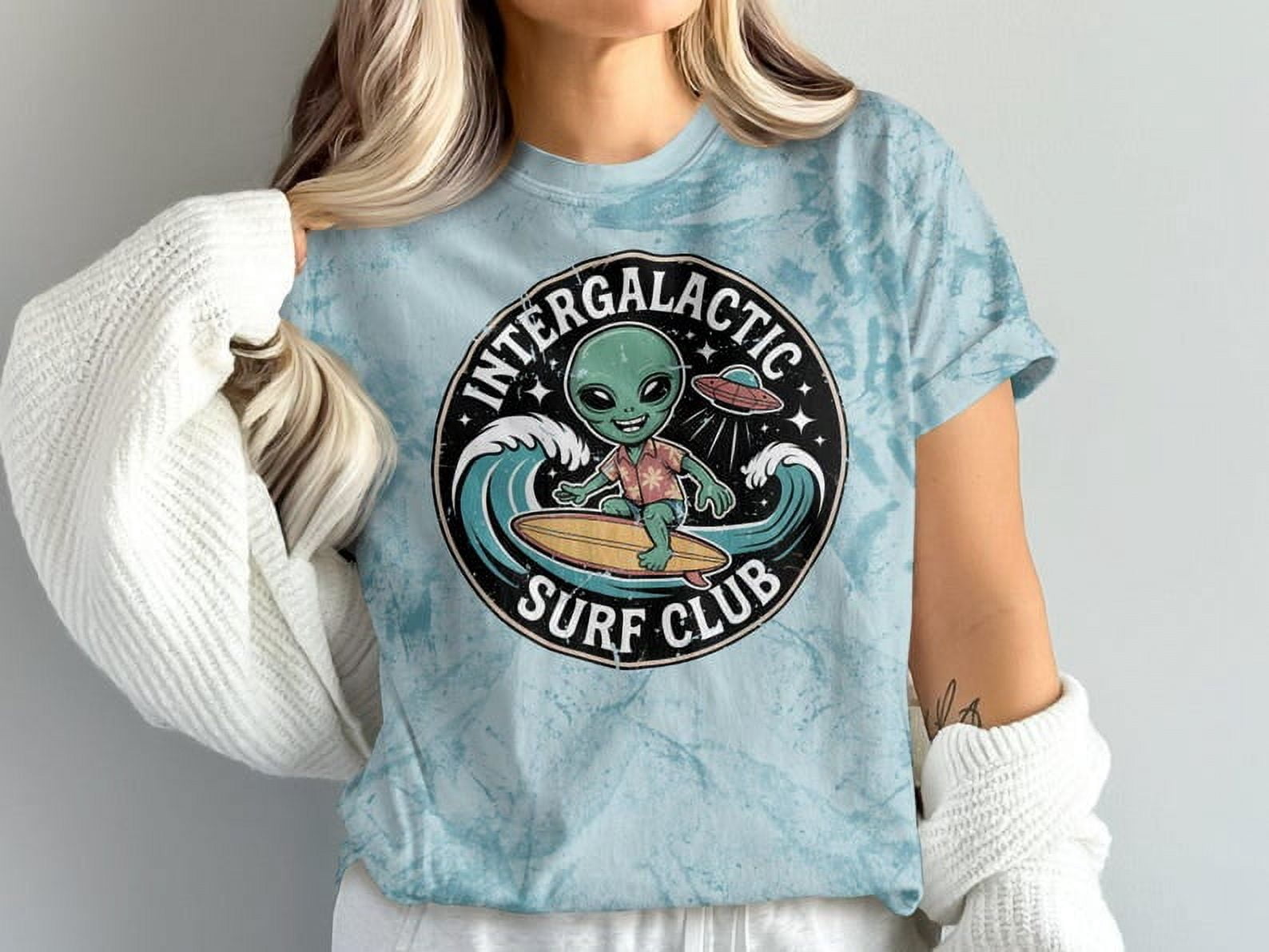 Intergalactic Surf Club T-Shirts, Alien Surfer Design, Outer Space ...