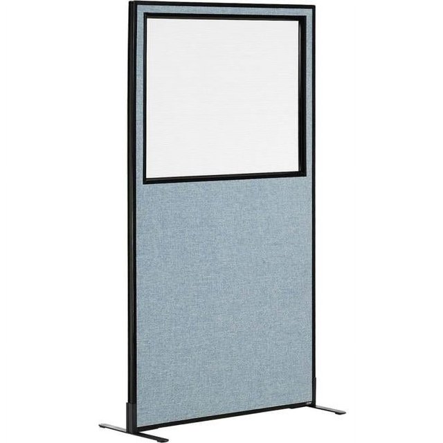 Interion Freestanding Office Partition Panel with Partial Window, Blue ...