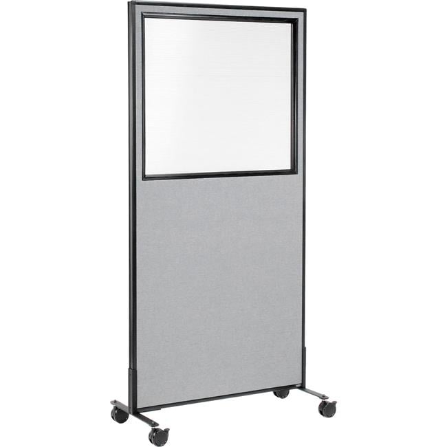 Interion Mobile Office Partition Panel with Partial Window, Gray - 36. ...