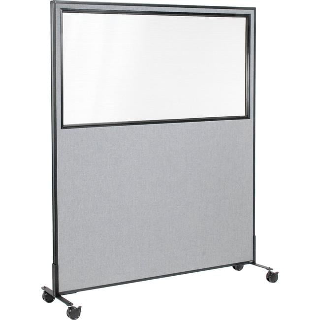 Interion Mobile Office Partition Panel with Partial Window, Gray - 60. ...