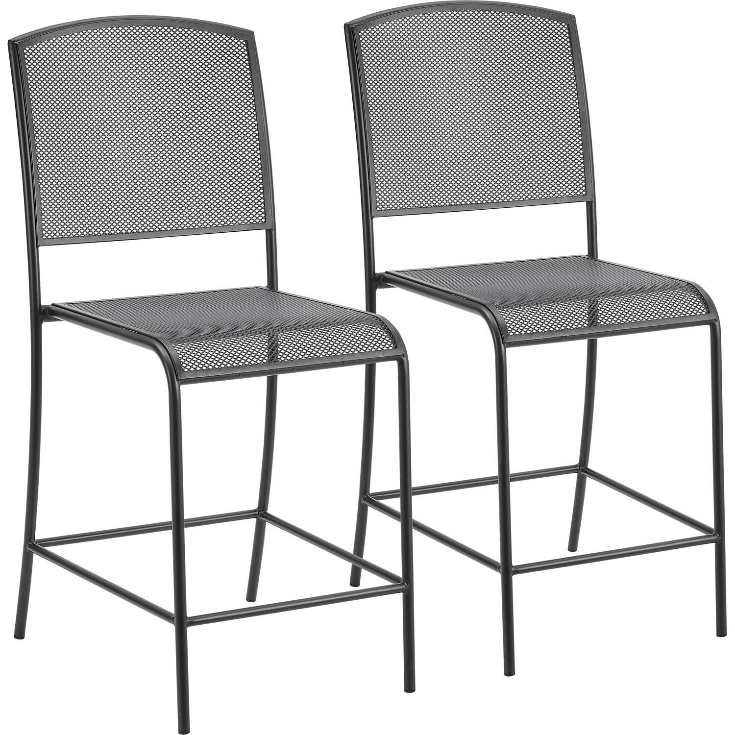 Interion Outdoor Counter Height Stool, Steel Mesh, Black, 2 Pack ...