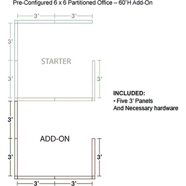 Interion Pre-Configured Office Cubicle Add-On Kit - Blue - 6 x 6 ft. x ...