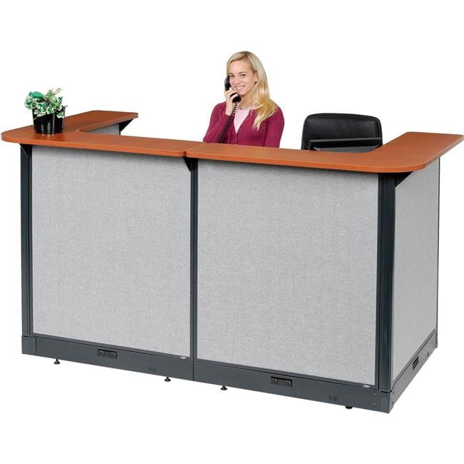 Interion U-Shaped Electric Reception Station with Cherry Counter, Gray ...
