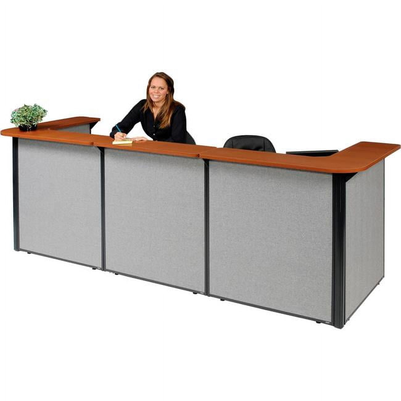 Interion U-Shaped Reception Station with Cherry Counter, Gray Panel ...