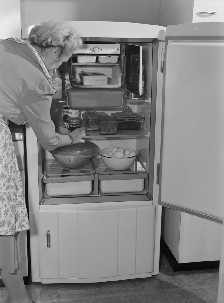 Interior Of A 1940'S Refrigerator Has A Small Freezer Section. The Most ...