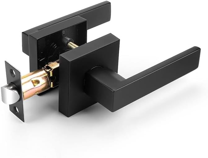 Interior Black Door Handle, Heavy Duty, Flat Square Passage Door Handles, Keyless Door Levers ...