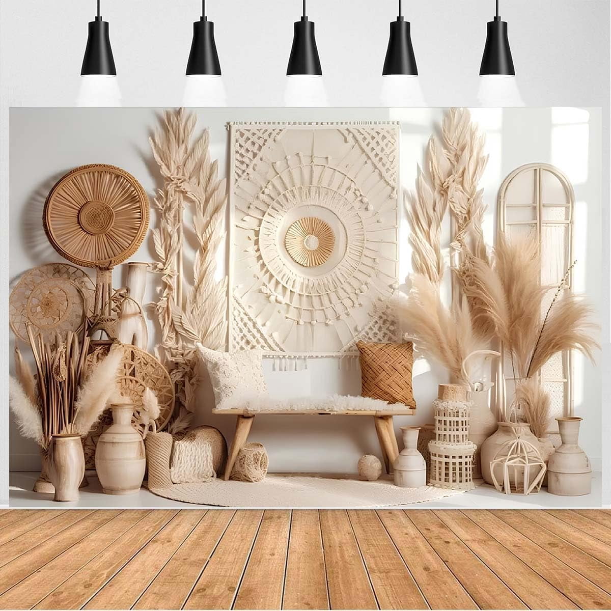 Interior Bohemian Room Wall Backdrop Pampas Grass Curtain Photography ...