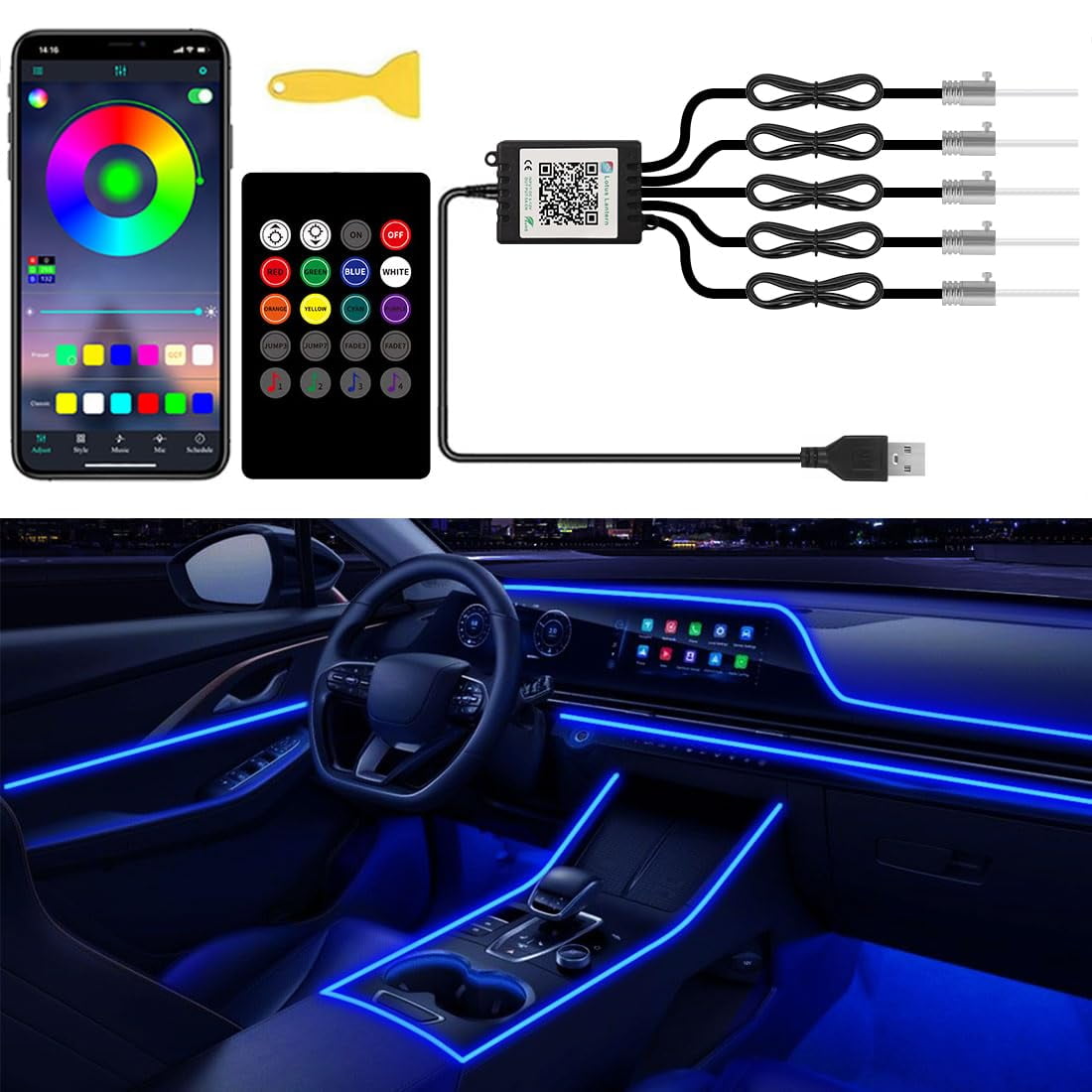 Interior Car Lights with KEF16 Wireless APP and Remote Control, 5 in 1 ...