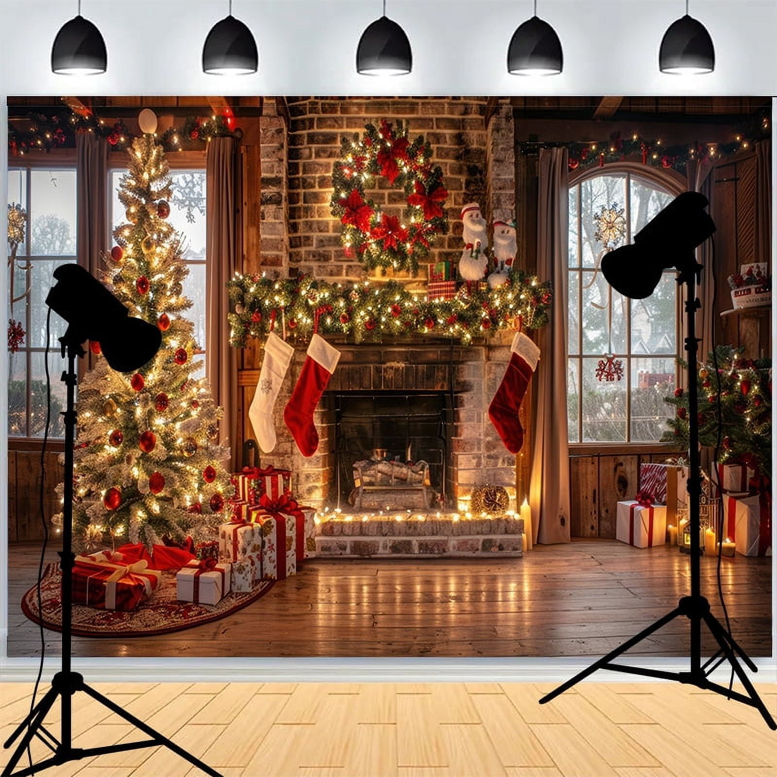 Interior Christmas Day Wreach Window Photography Backdrops New Year ...