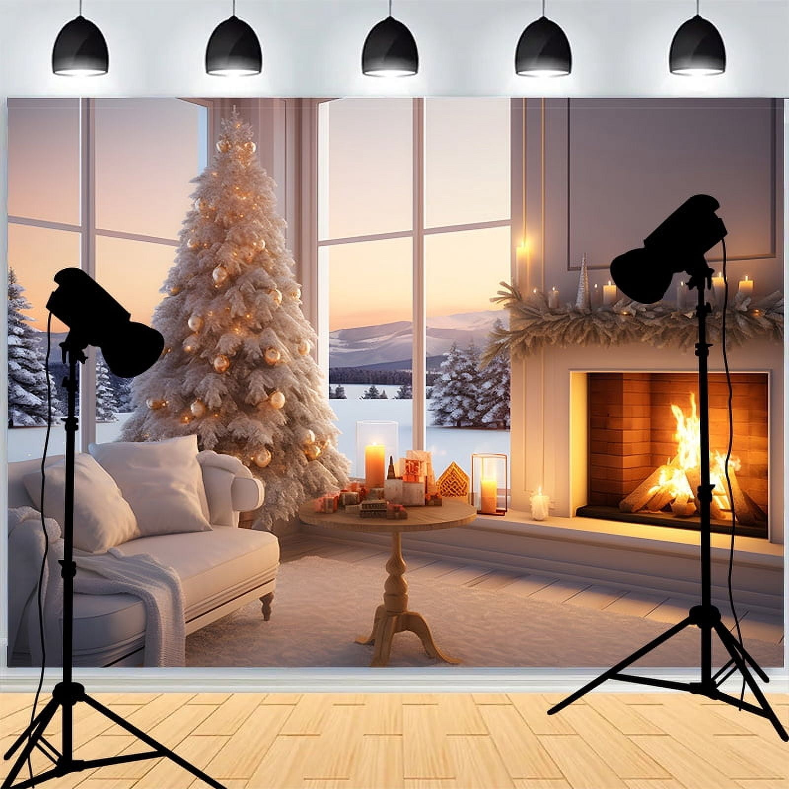 Interior Christmas Day Wreach Window Photography Backdrops New Year ...