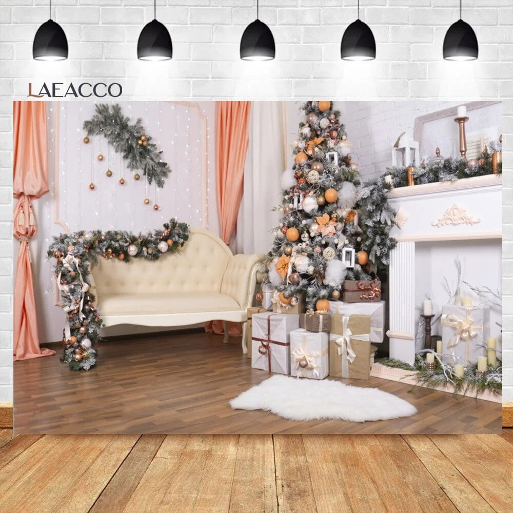 Interior Christmas Fireplace Gift Sofa White Decor Photocall ...