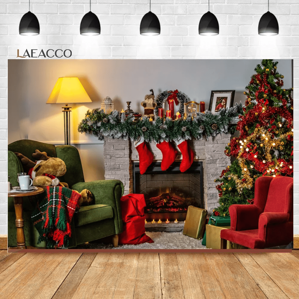 Interior Christmas Fireplace Stockings Toys Sofa Room Decor Backgrounds ...