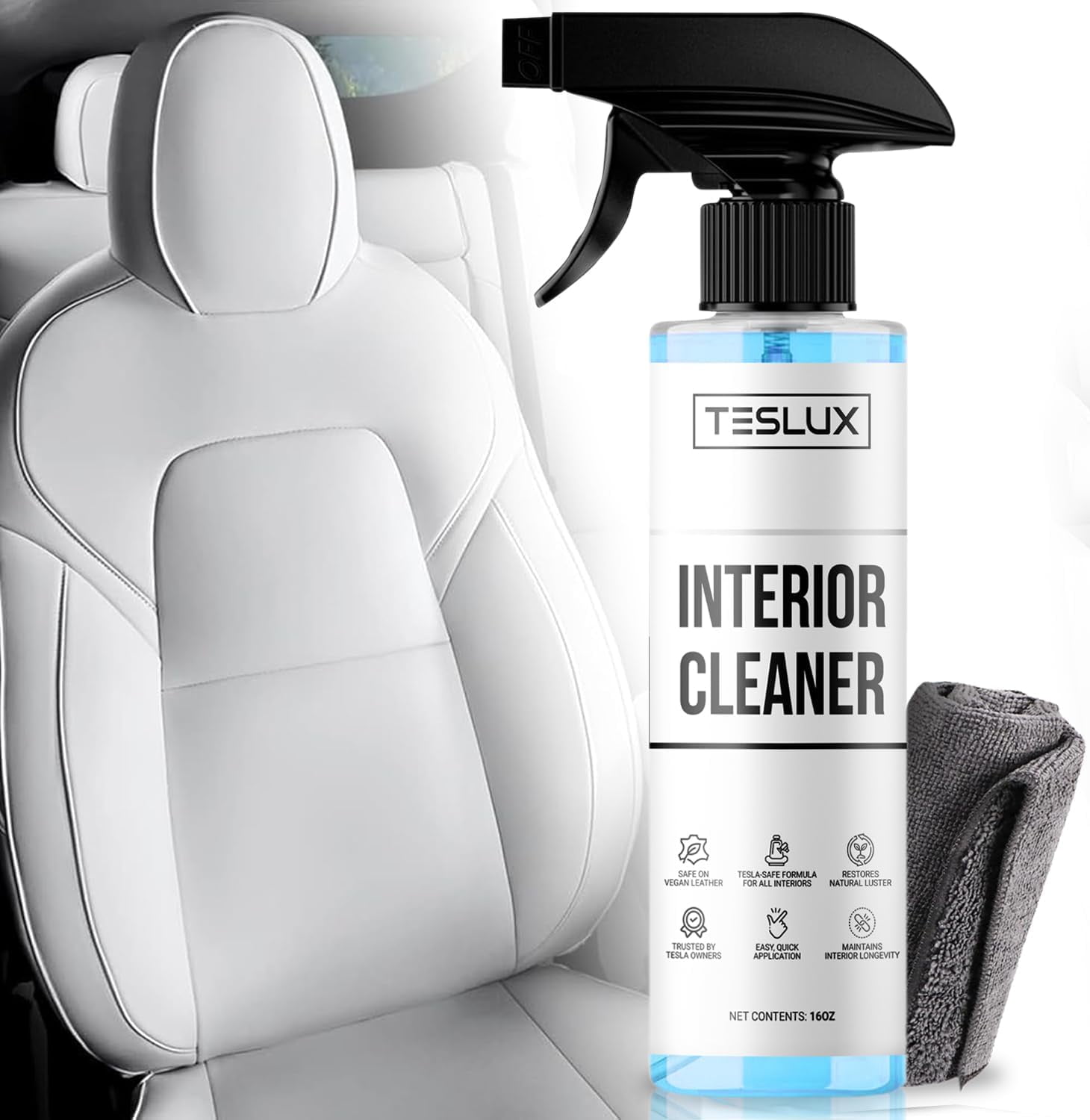 Interior Cleaner For Tesla White & Black Vegan Leather - Stain Remover ...
