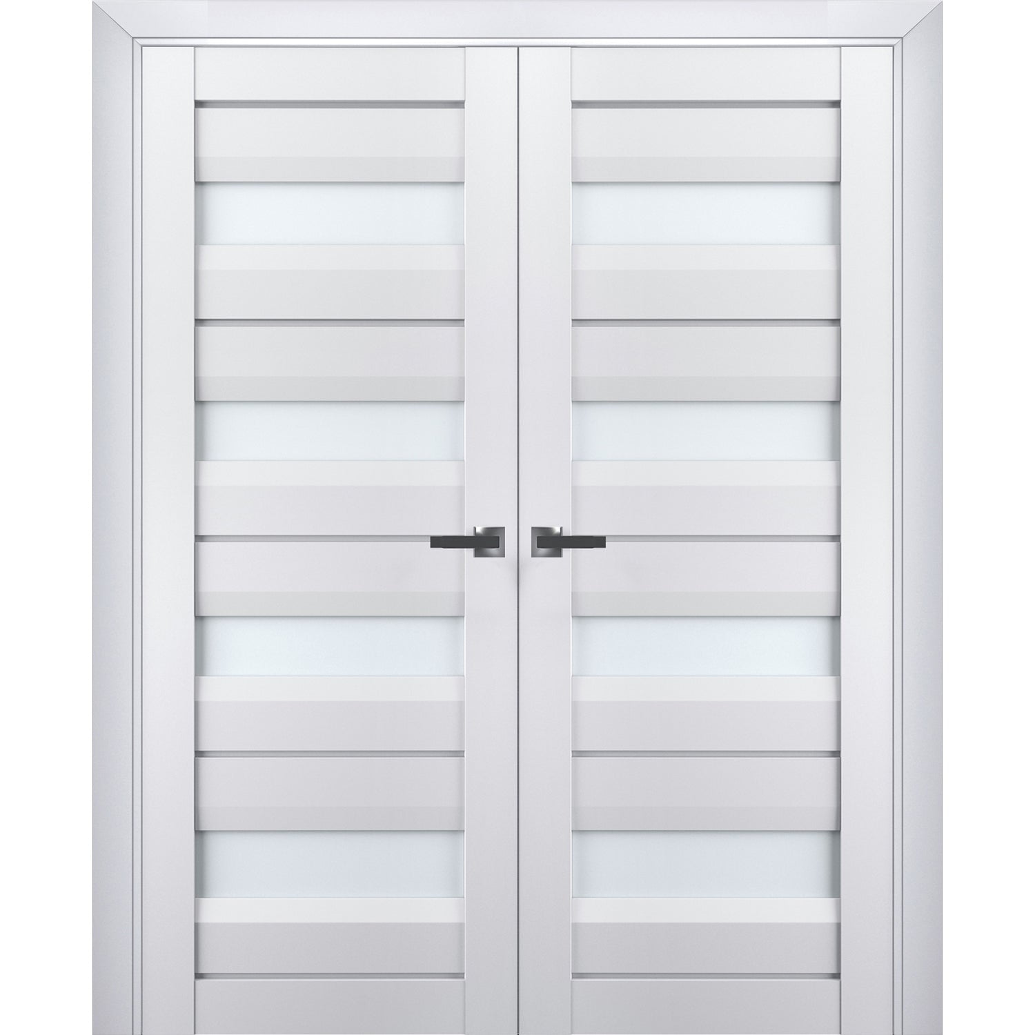 Interior Solid French Double Doors Frosted Glass | Veregio 7455 White ...
