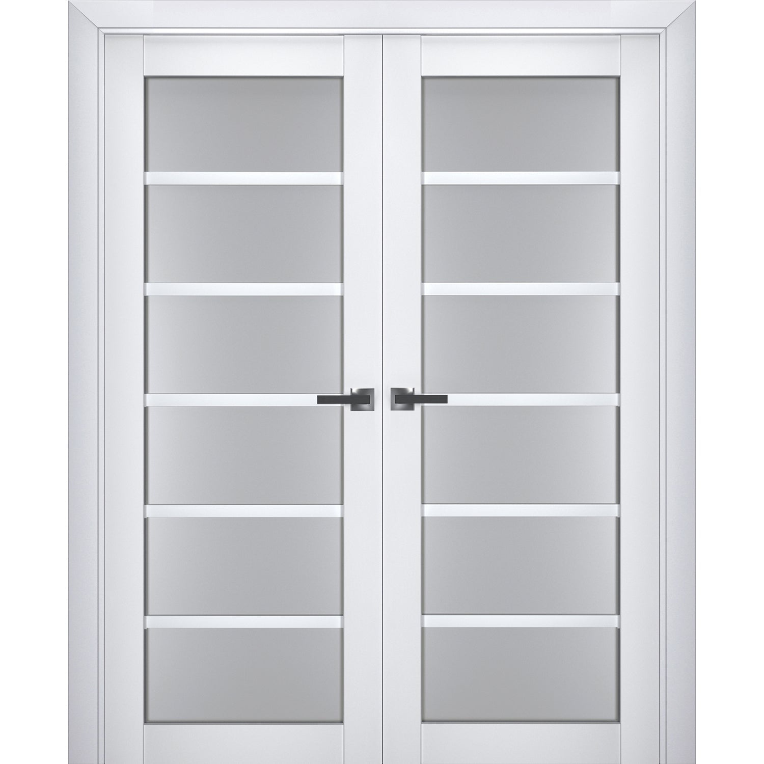 Interior Solid French Double Doors Frosted Glass | Veregio 7602 White Silk | Wood Solid Panel ...