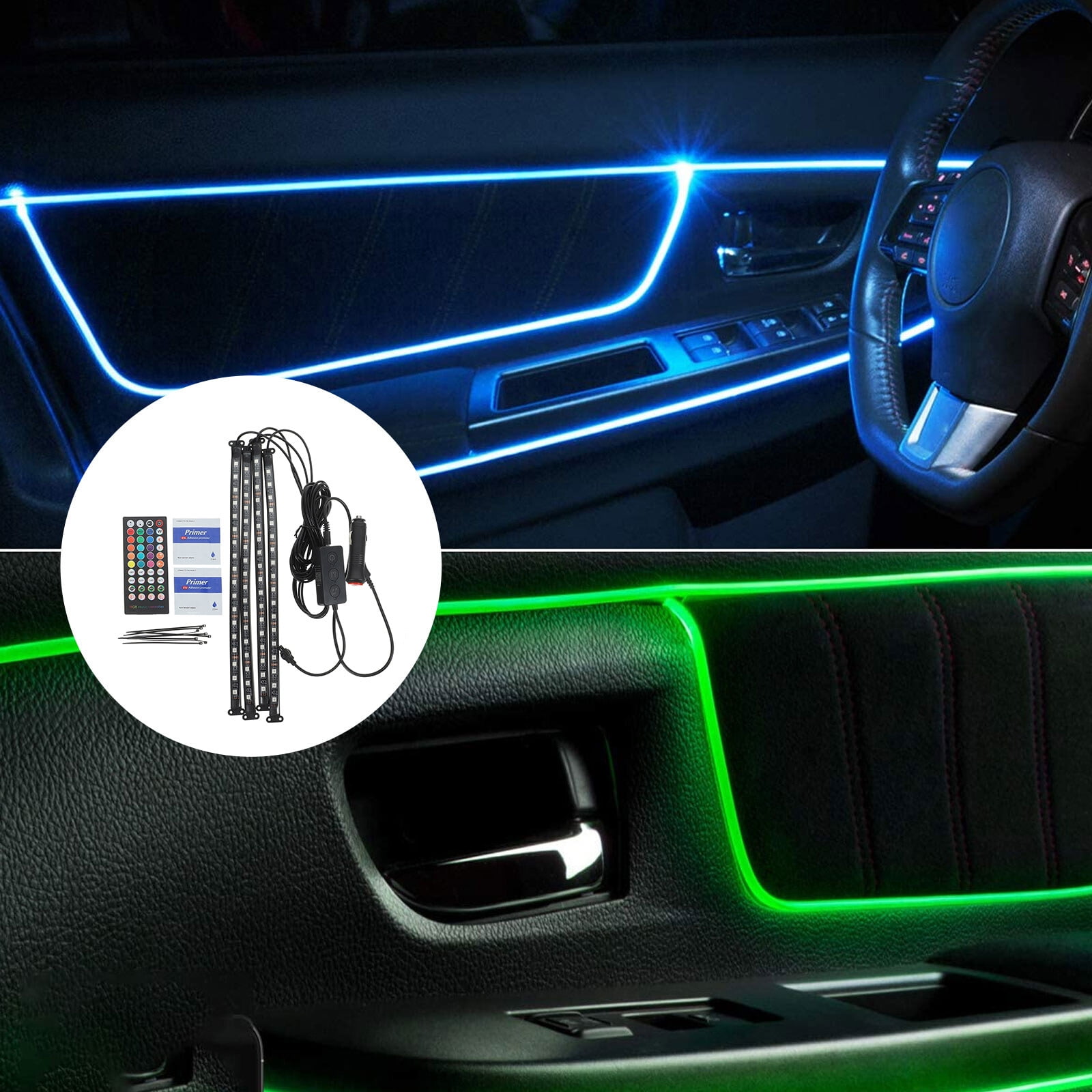 Car Interior Lighting LED Strip Lights with Remote Control for Car Use ...