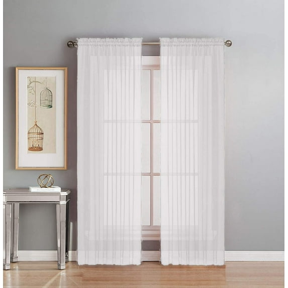 Interior Trends 2 Piece Fully Stitched Sheer Voile Window Panel Curtain ...