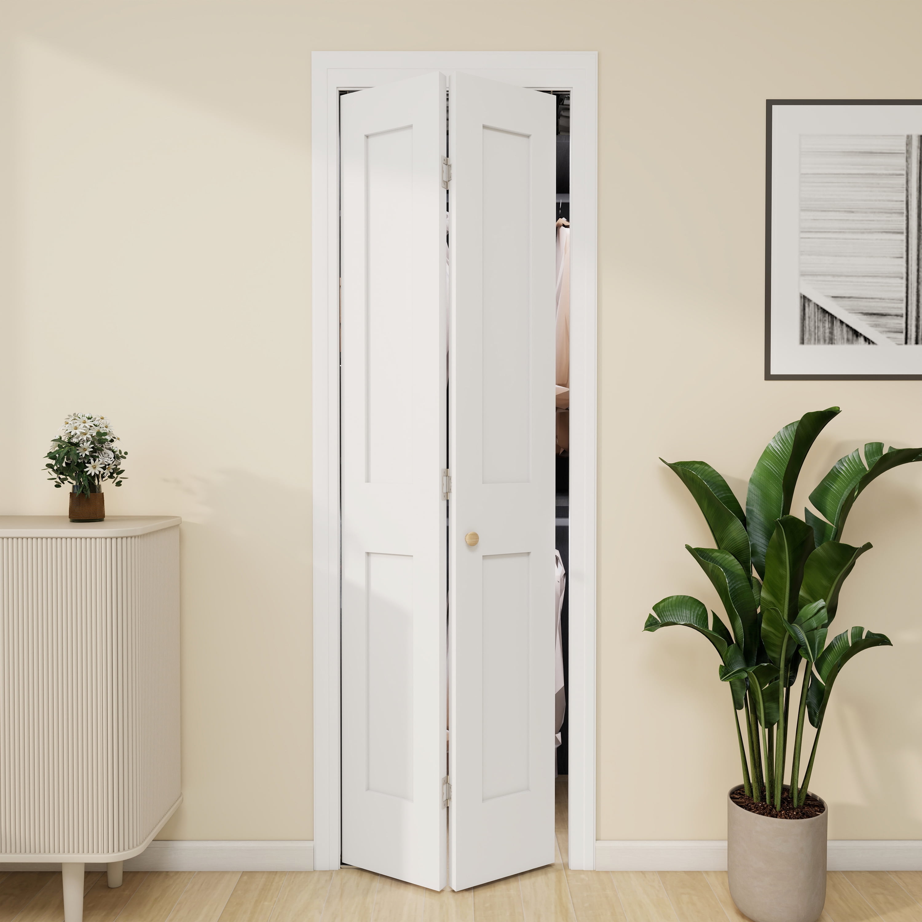 Interior White Primed 2-panel Solid Core Closet Bi-fold Shaker Door ...