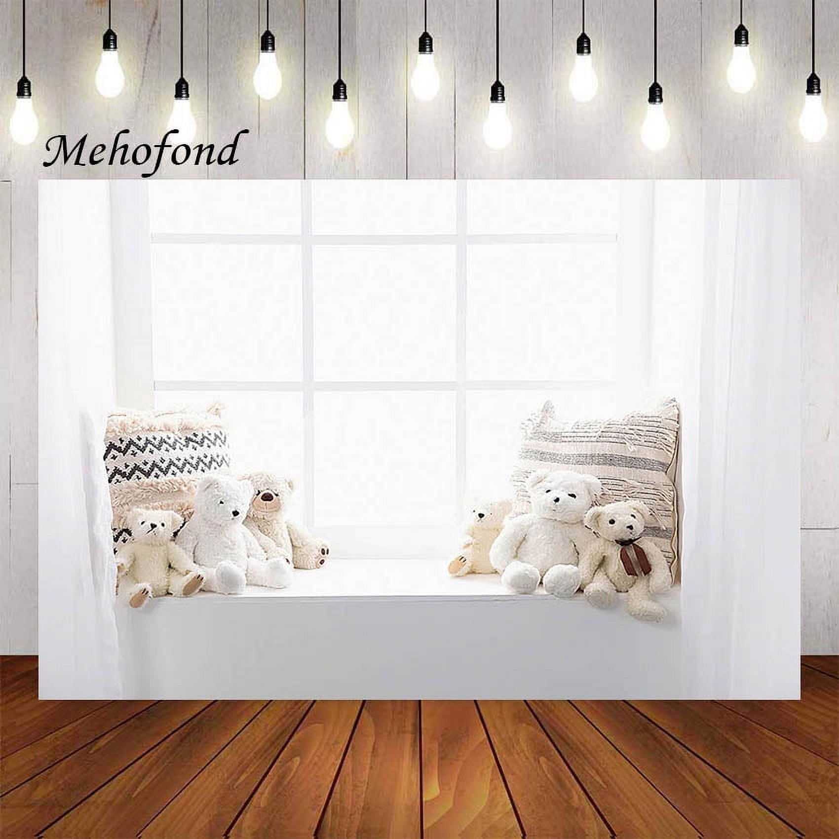 Interior White Windows Curtain Baby Bear Kid Birthday Party Portrait r ...