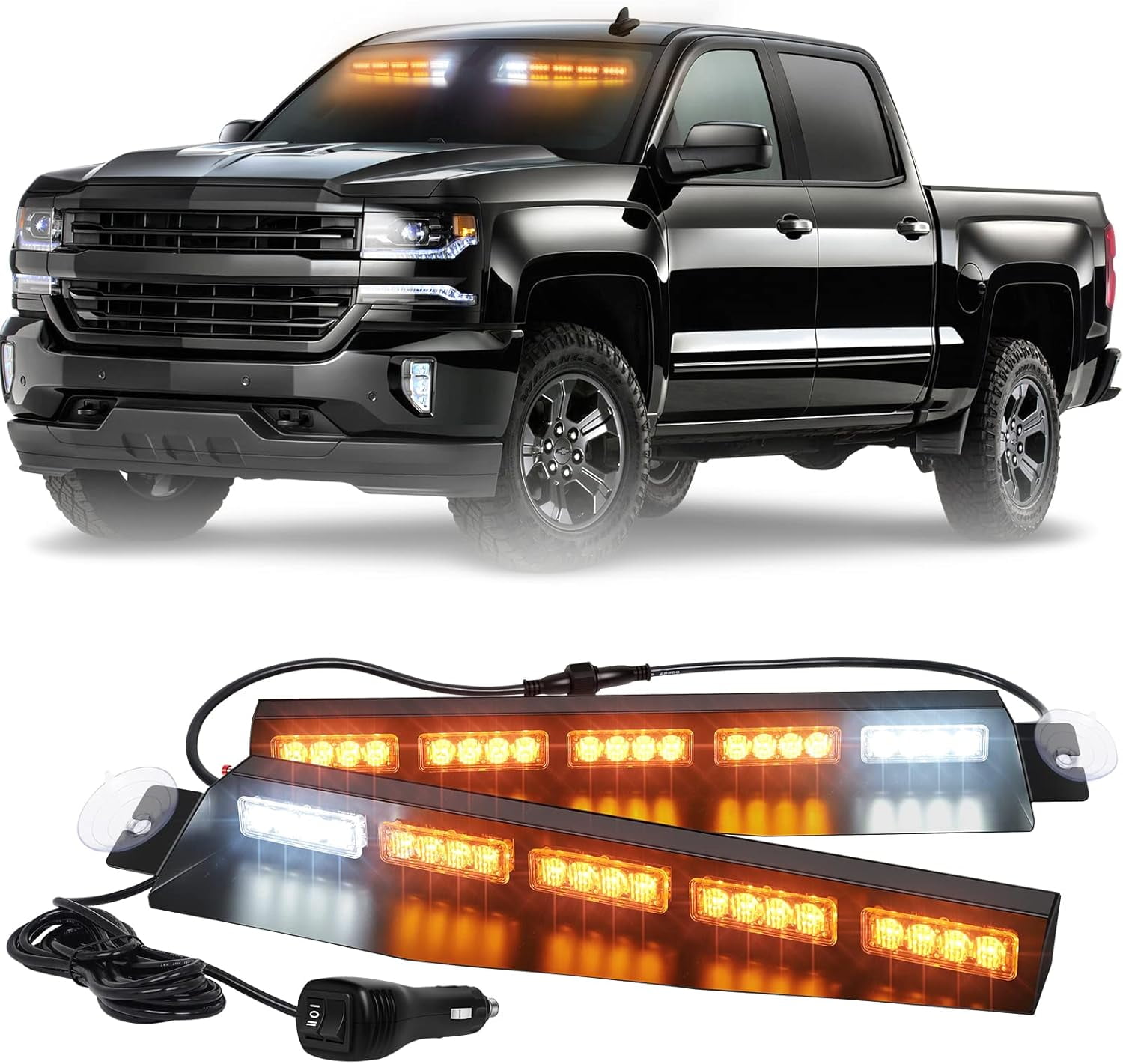 Interior Windshield Strobe Lights Bar Visor Emergency 40 LED Amber ...