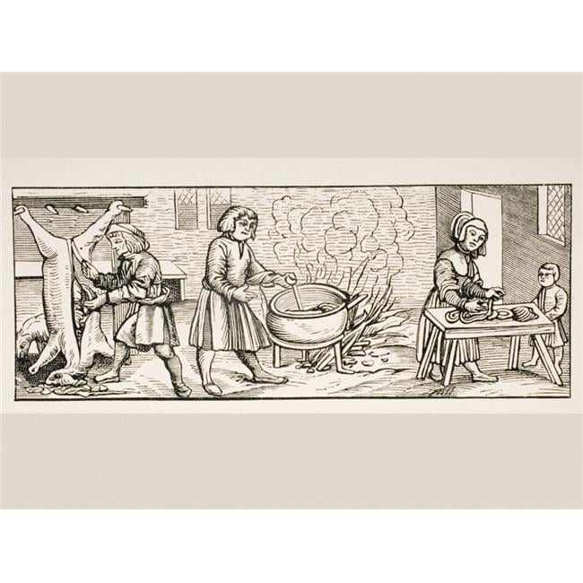 Interior of A 16th Century Kitchen. Copy of Woodcut In Calendarium ...