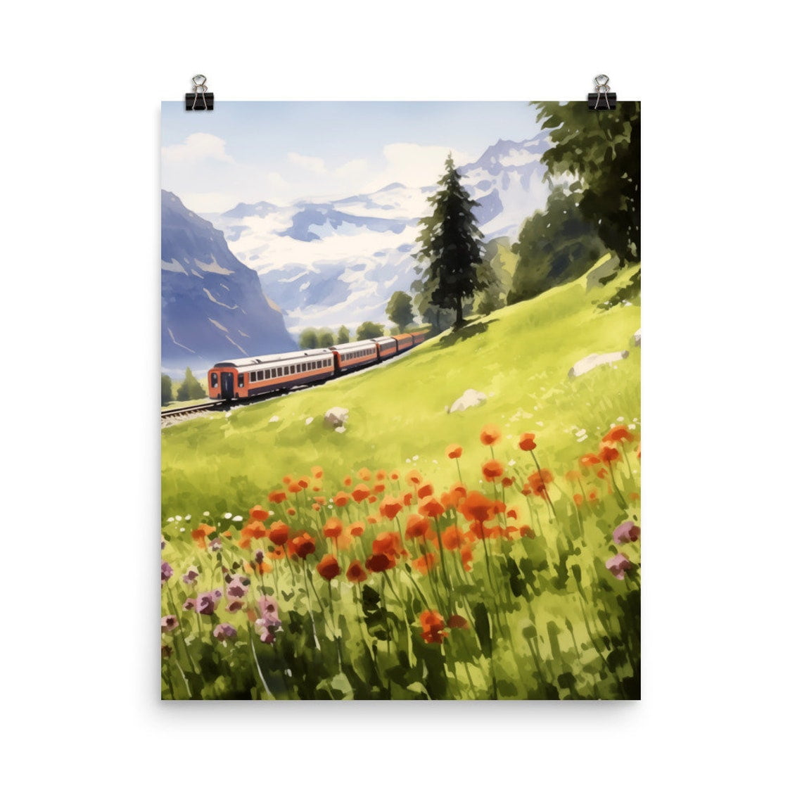 Interlaken Switzerland Alpine Train Travel Art Swiss Landscape European ...