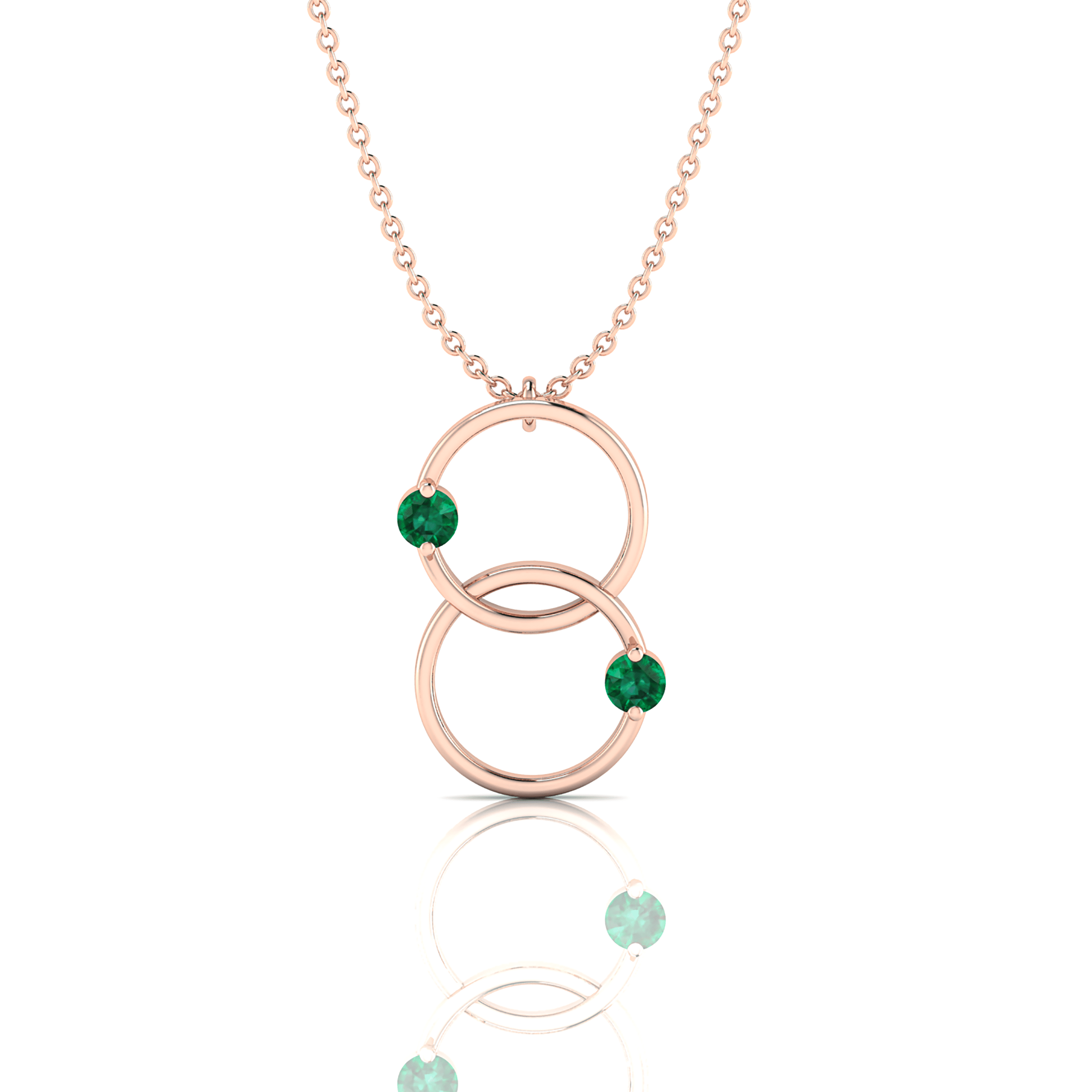 Interlock Double Ring Emerald Rose Gold Plated Pendant Engagement Gift ...