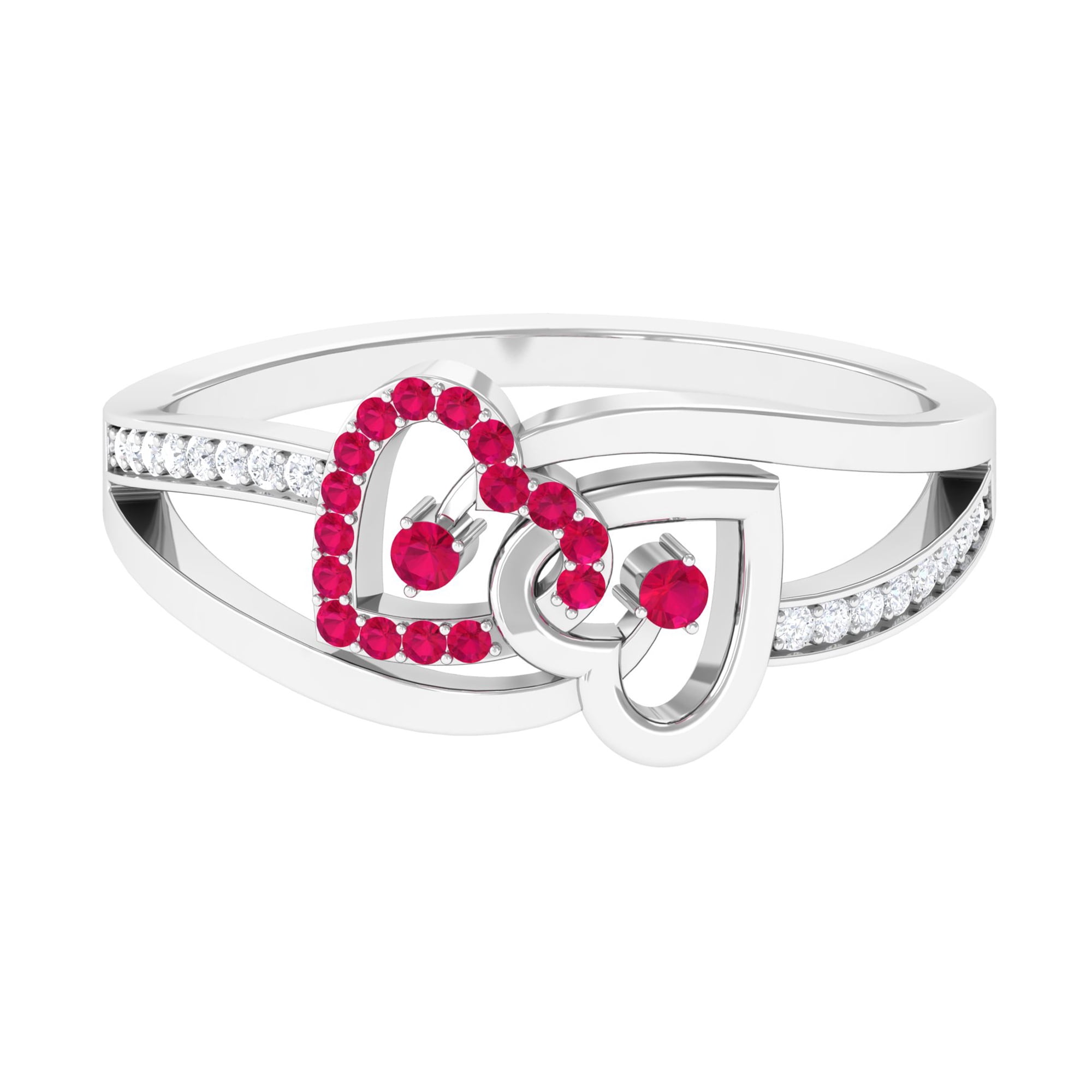 Interlock Heart Ring with Ruby and Moissanite for Women (0.25 CT, AAA Grade), 925 Sterling ...