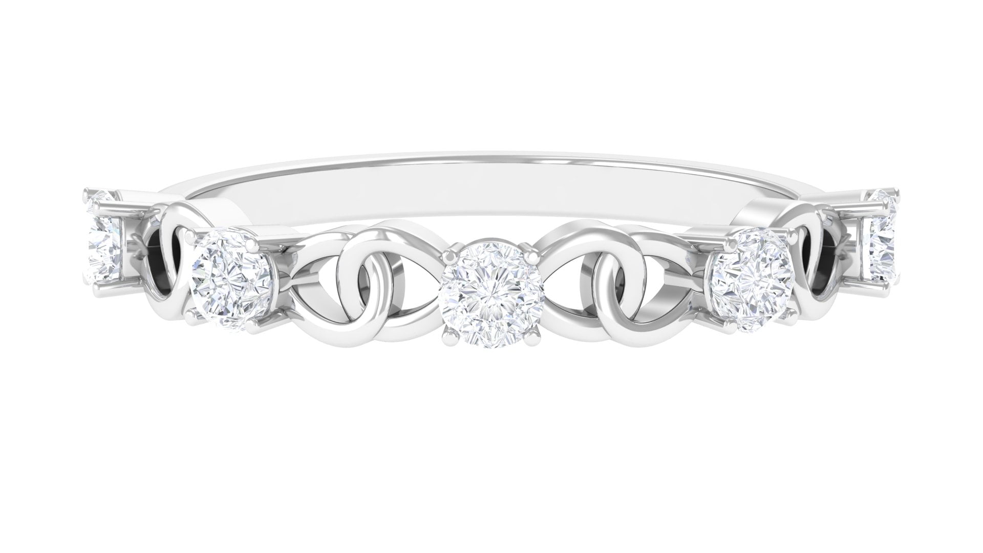 Interlock Infinity Ring, Certified Moissanite Half Eternity Ring (D-VS1 Grade), 14K White Gold ...