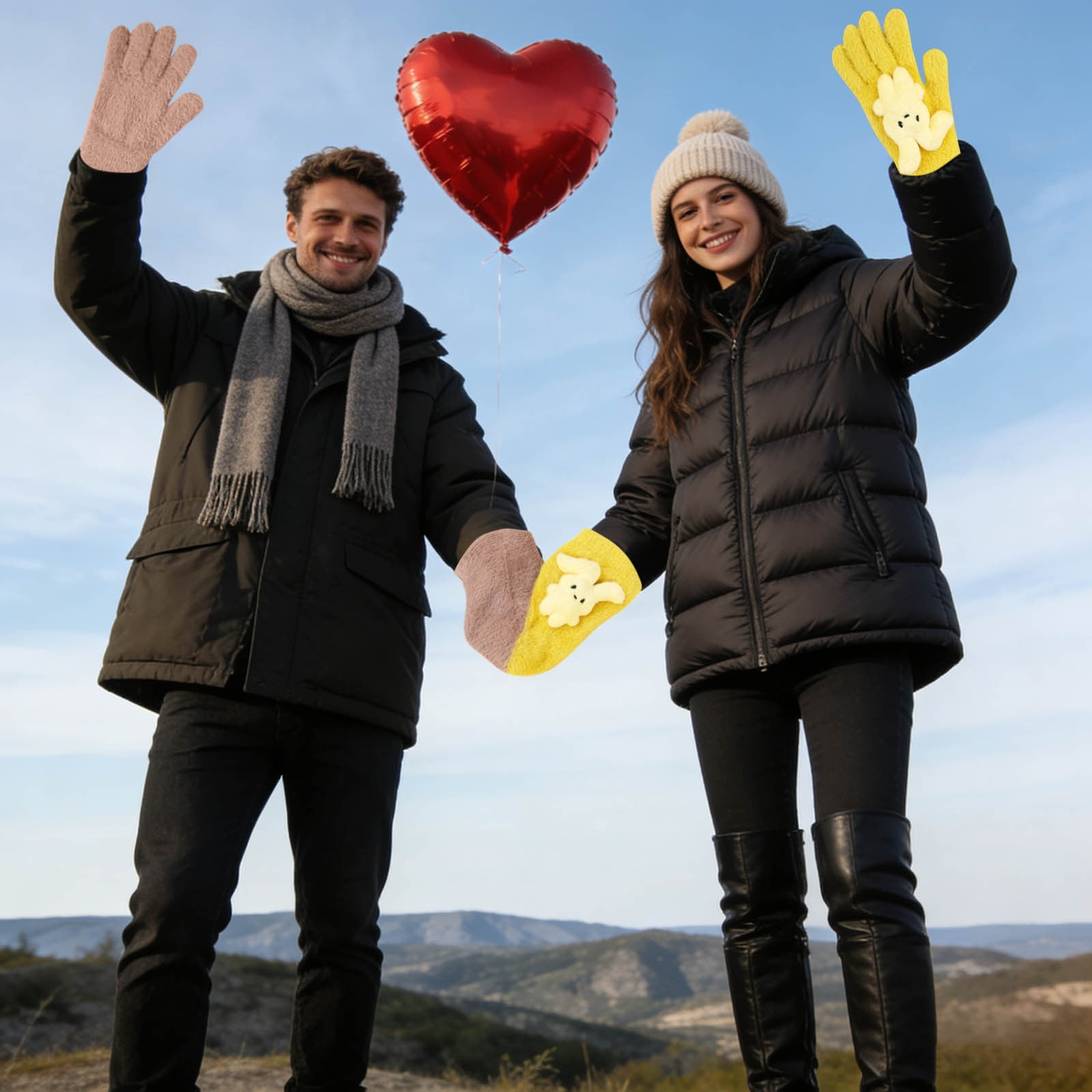 Interlocked Thermal Mittens for Two People Winter Hand Holding Warm ...