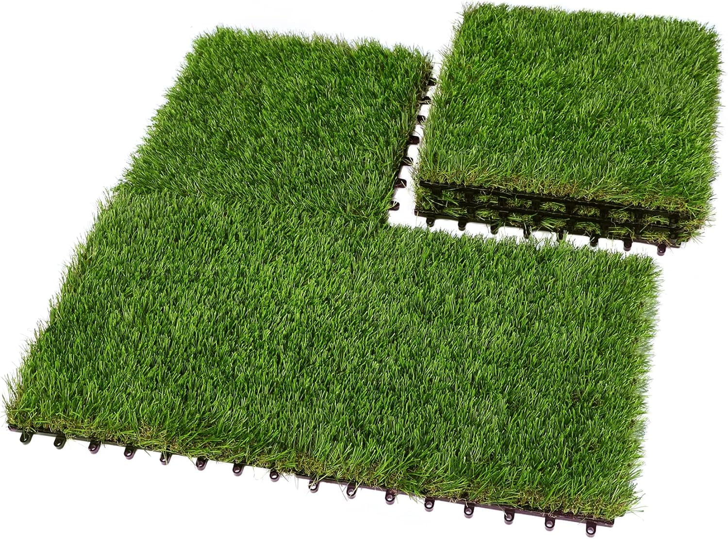 Interlocking Artificial Grass Turf Tiles, Thick Realistic Fake Grass ...