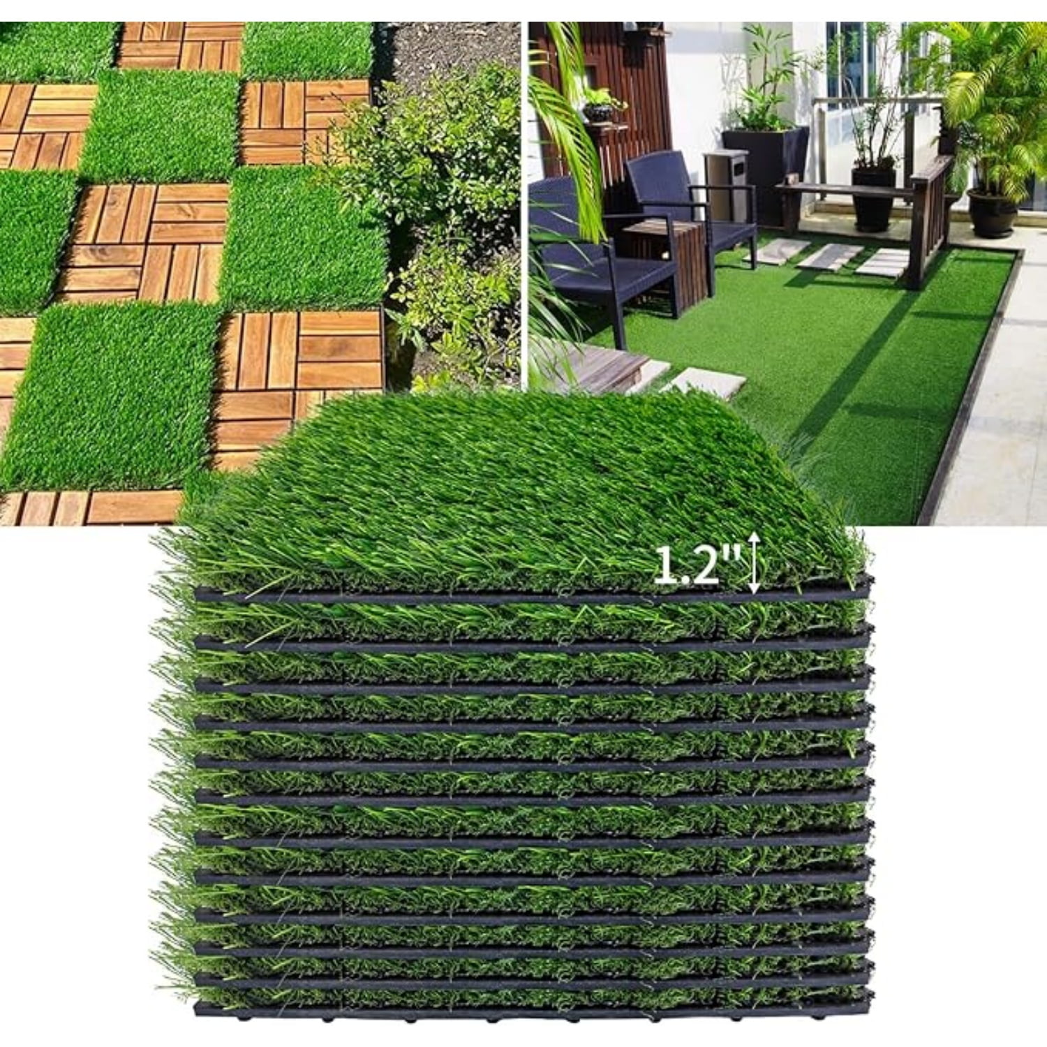 Interlocking Artificial Turf Deck Tiles 9PCS Astro Turf Mat 12" X 12 ...