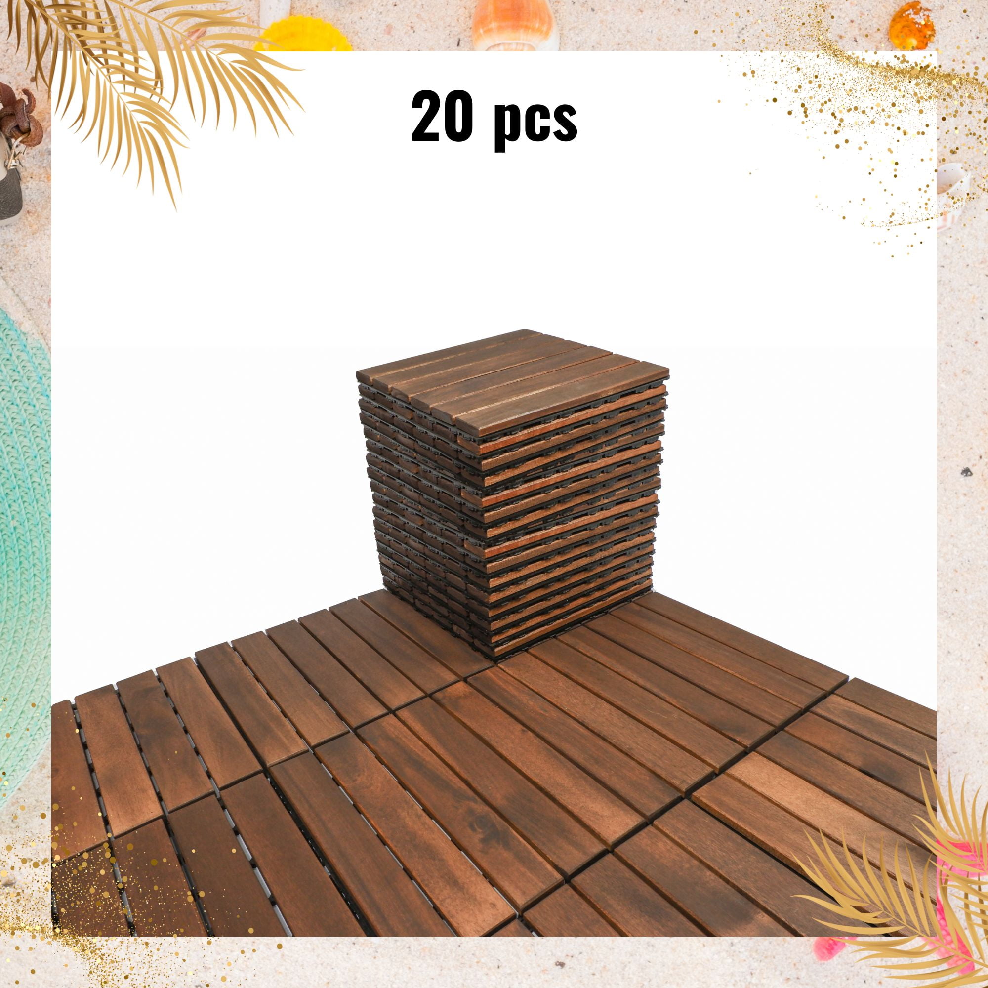 Interlocking Deck Tile Striped Pattern (Pack of 20, 12"x12") Acacia ...