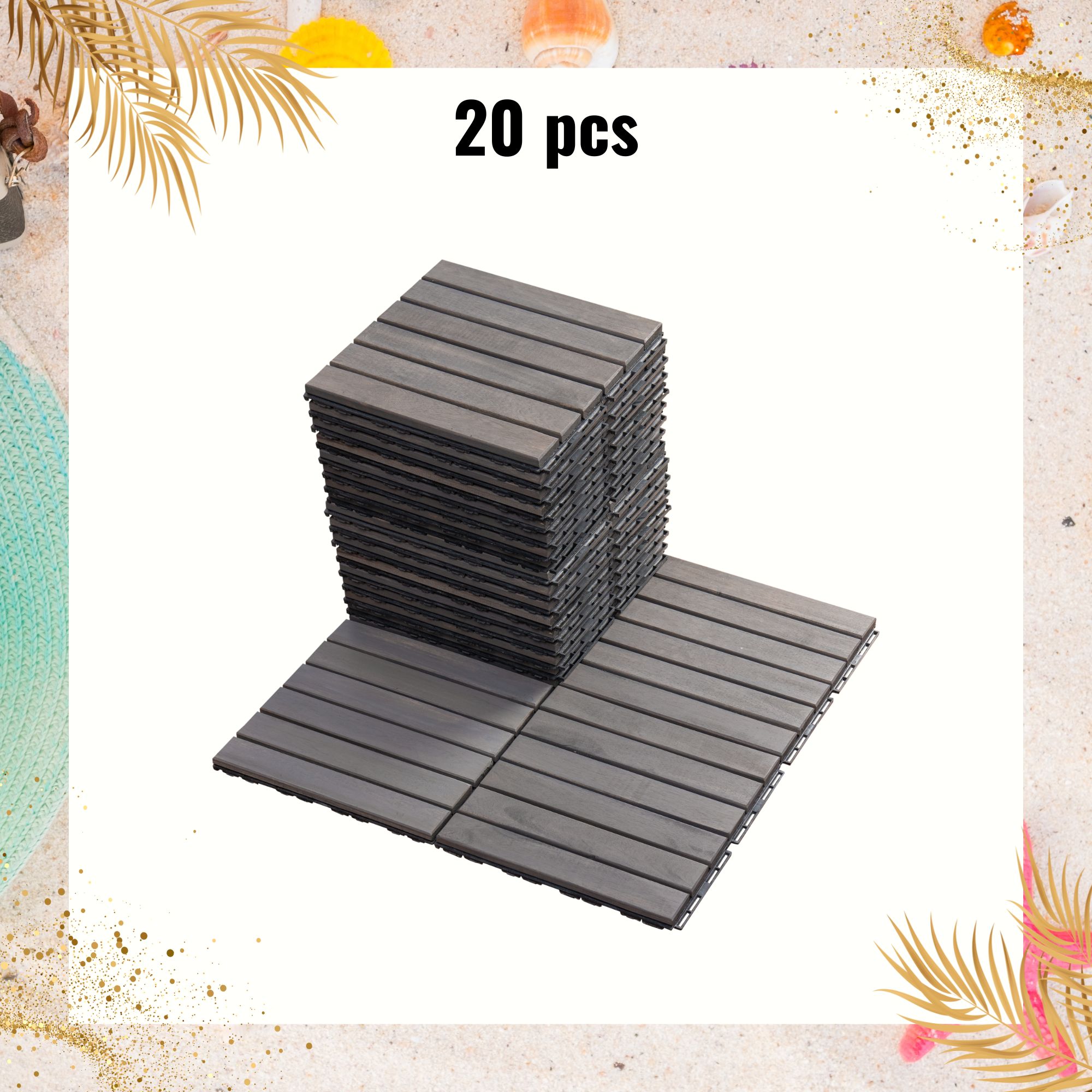 Interlocking Deck Tile Striped Pattern (Pack of 20, 12"x12") Acacia ...