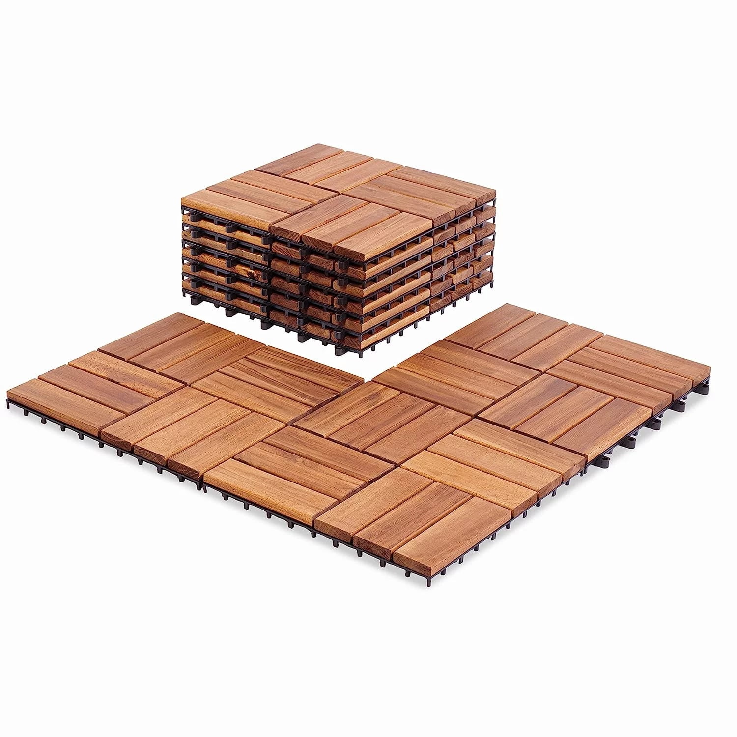 Interlocking Deck Tiles - 9 Pieces Waterproof Acacia Wood Interlock ...