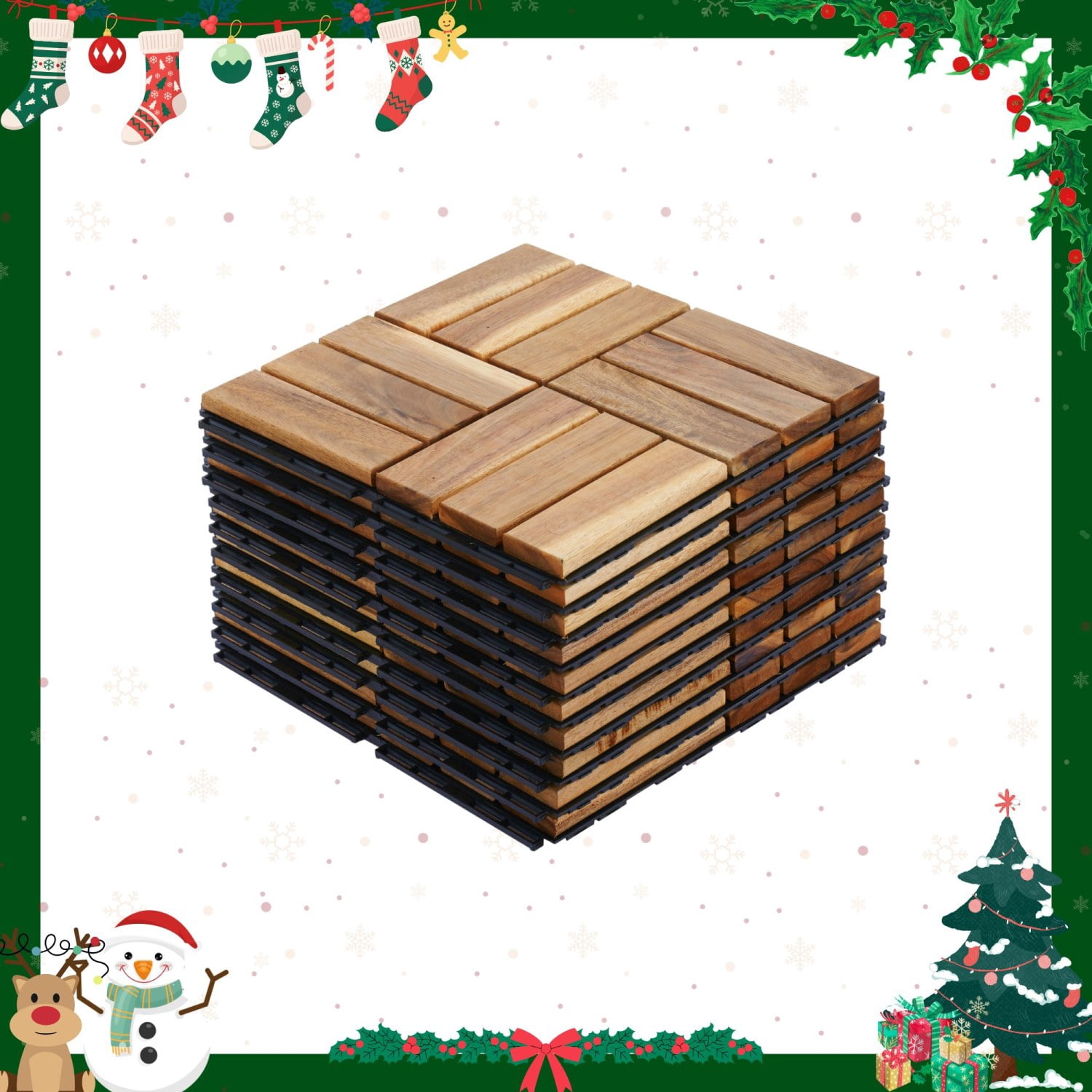 Interlocking Deck Tiles Checker Pattern Yellow Acacia Hardwood Outdoor ...