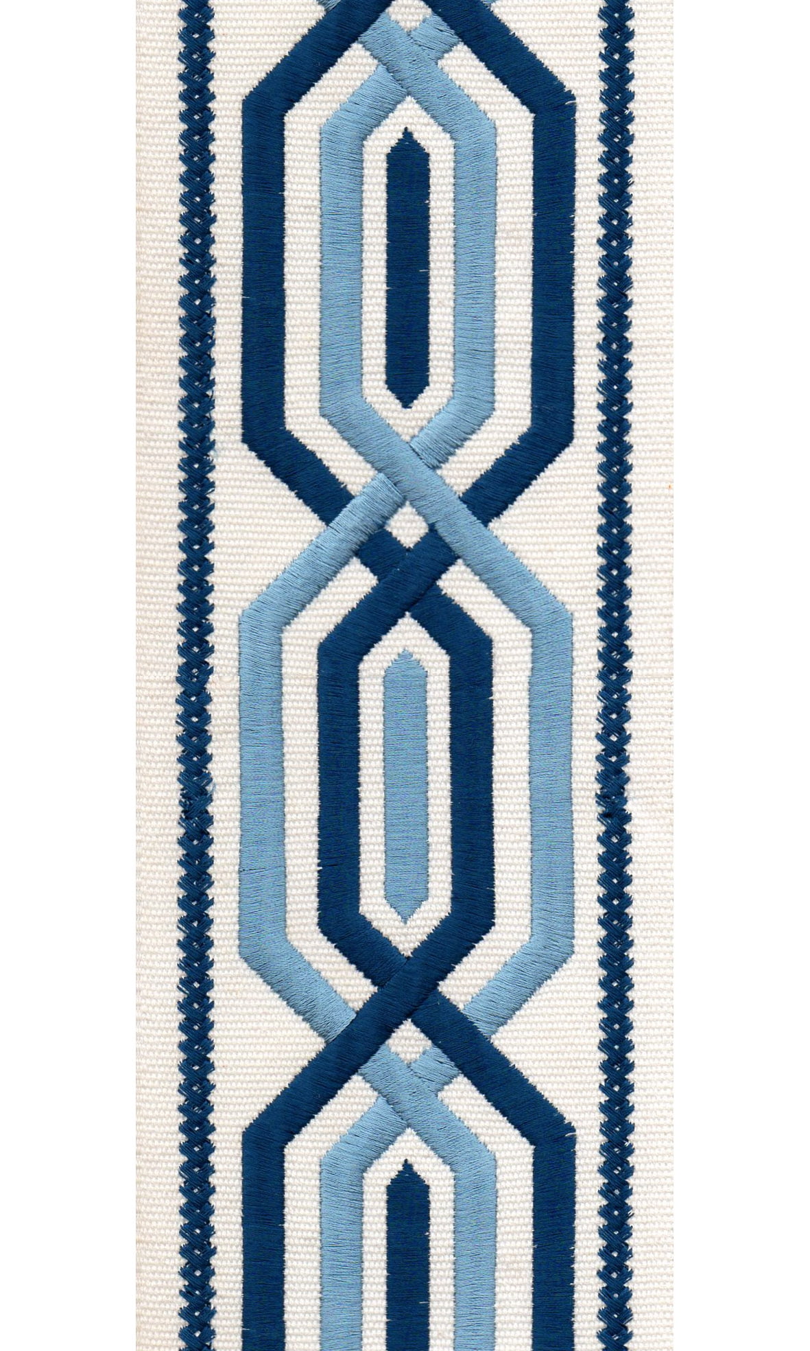 Interlocking Hexagon Cotton Canvas Trim - Ivory Blue Geometric Border ...