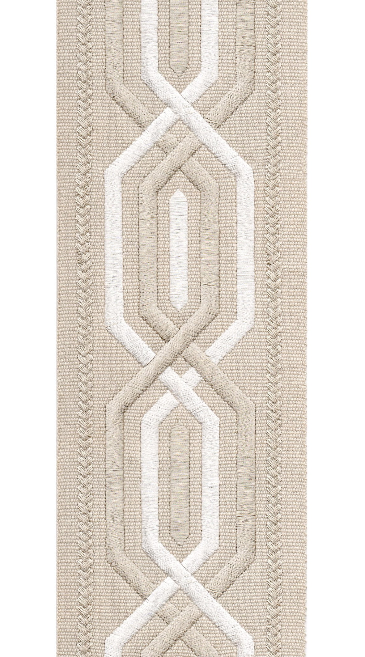 Interlocking Hexagon Cotton Canvas Trim - Taupe Cream Geometric Border ...