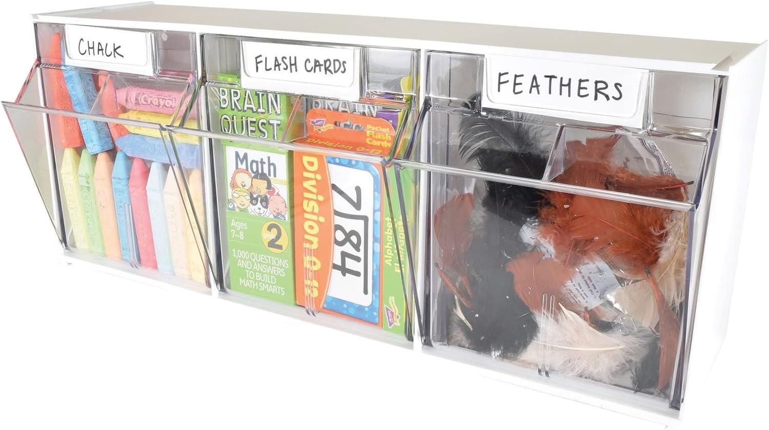 Interlocking Horizontal Tilt Bin, 3 Compartments, White (DEF20303OP ...