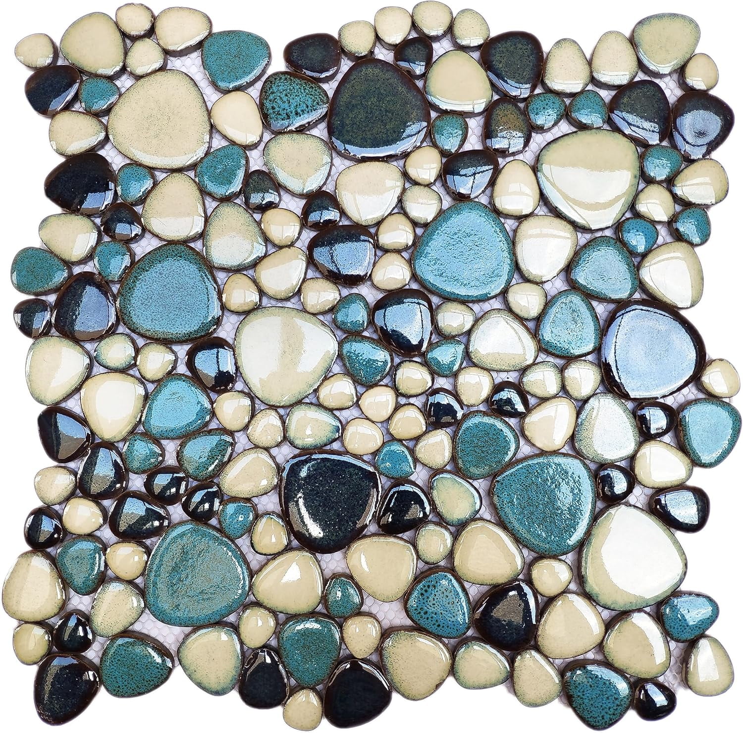 Interlocking Pebble Tiles 5 Sheets, Aqua Teal Blue Mosaic Tiles Mesh ...